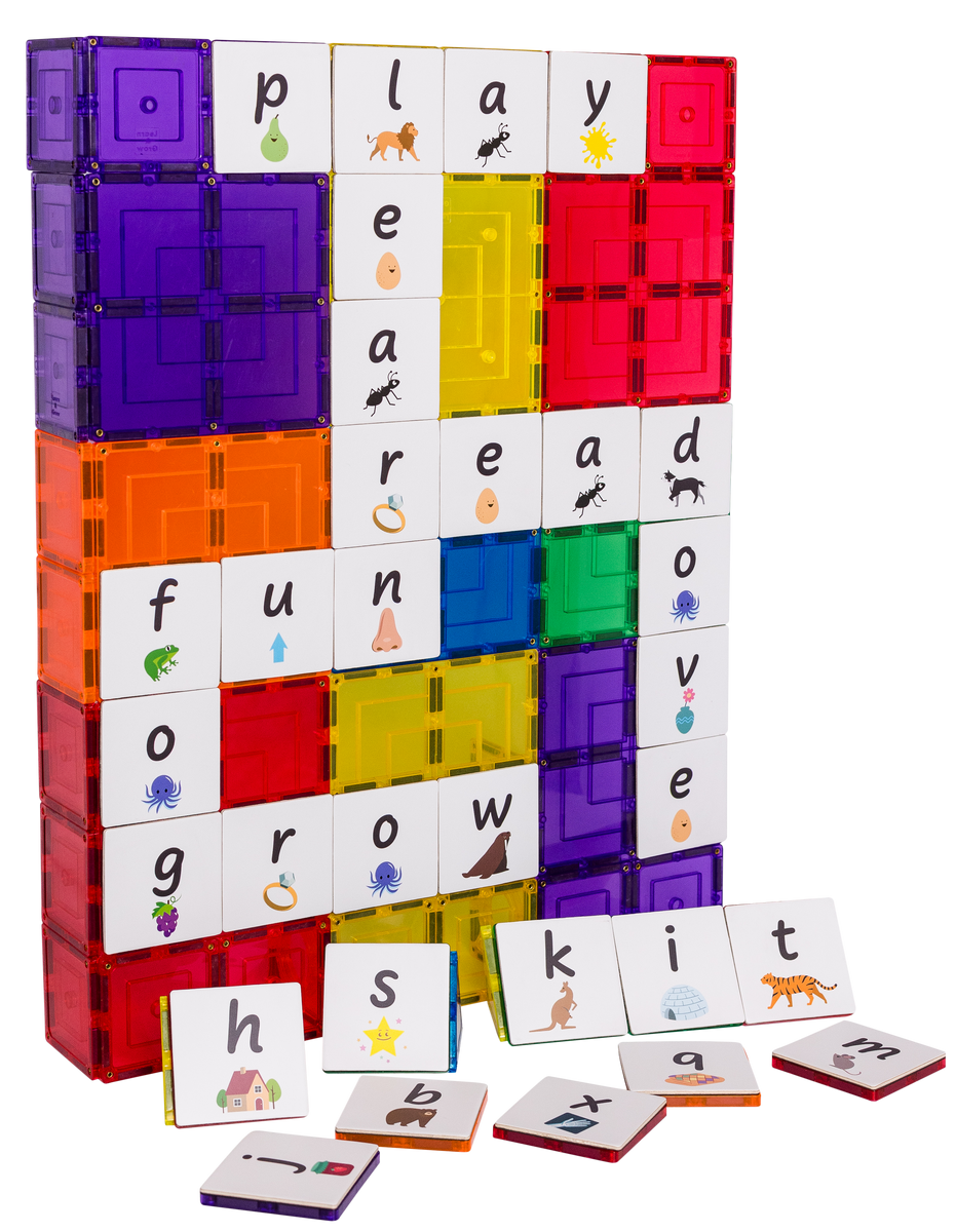 Learn & Grow Toys - Magnetic Tile Topper - Alphabet Lower Case Pack (4